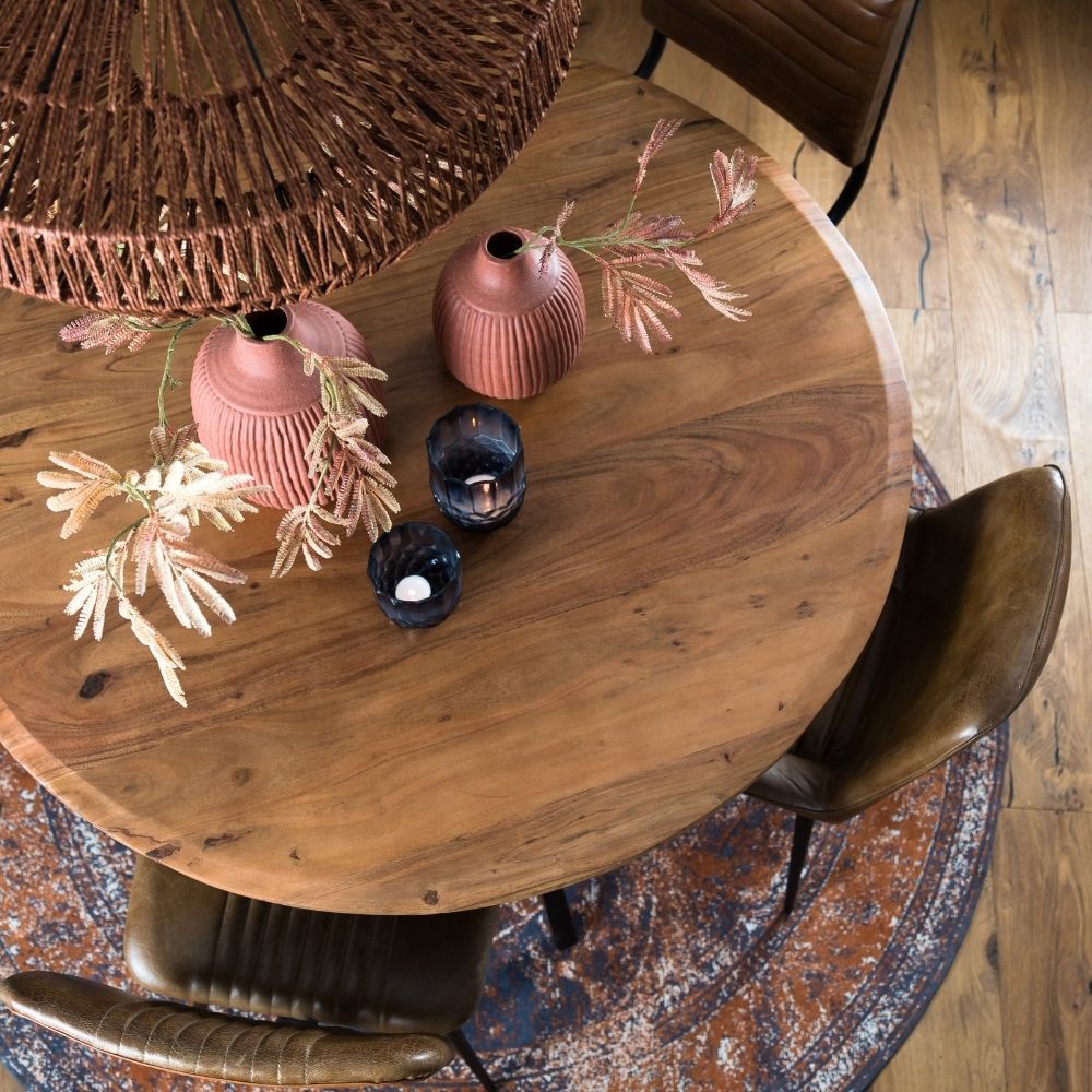 Table à manger ronde 140 cm bois acacia-noir MIMOSO - Hémisphère Sud